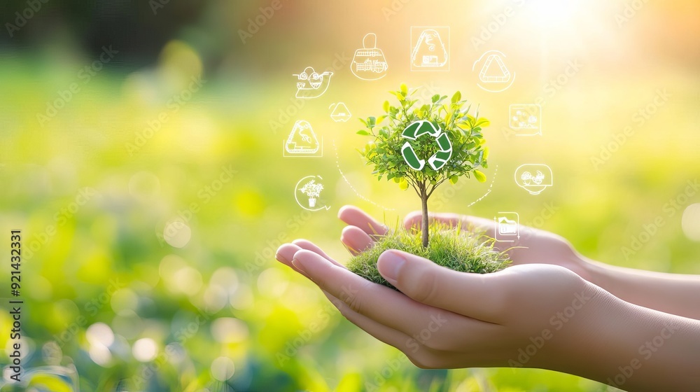 Environment Circular Economy concept A young person's hands presenting ...