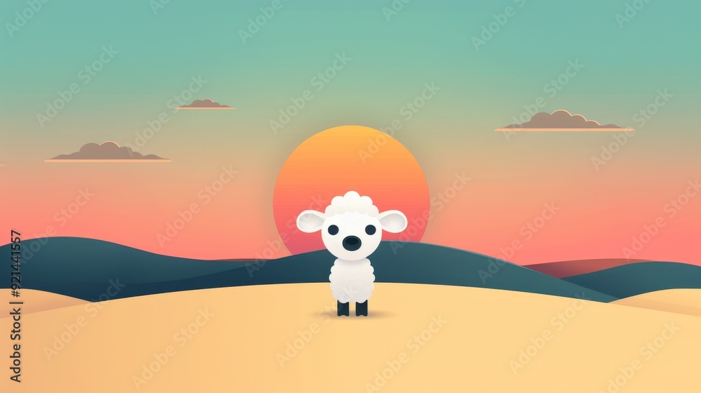 A playful lamb in an open field, simple and clean, 2D vector, minimal ...