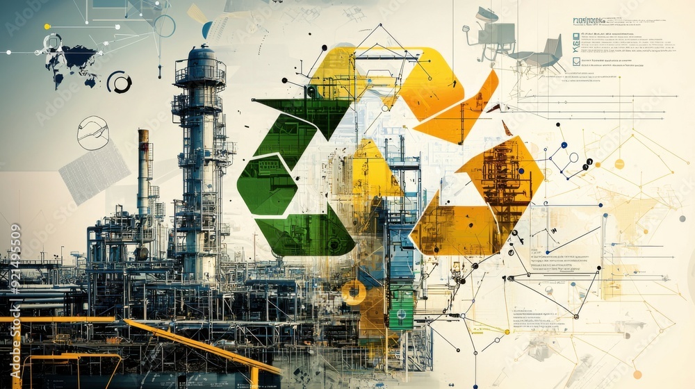 Conceptual artwork depicting a sustainable circular economy with a ...