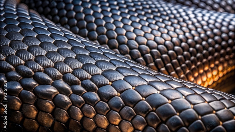 Close-up of a black snake's scaly skin showcasing intricate texture ...
