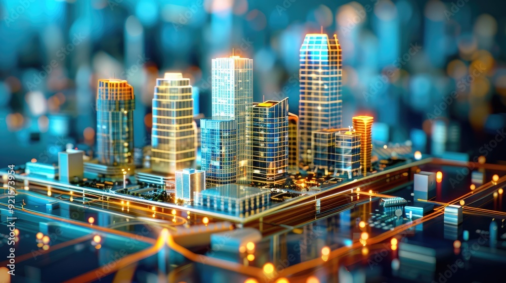 Futuristic smart city with illuminated skyscrapers and advanced ...