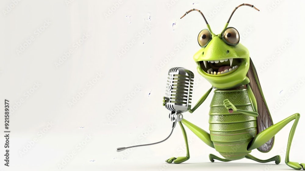 A 4D cartoon grasshopper with a microphone singing 141 2757 insect ...