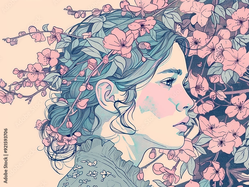 Illustrator line art 2 colors 25170 woman, hair, beauty, fashion, face ...