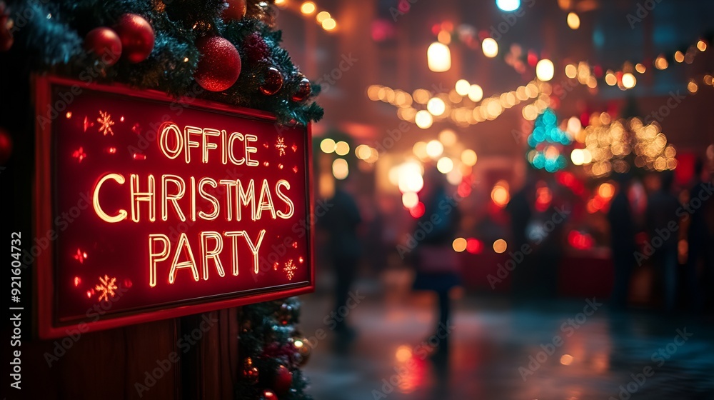 “OFFICE CHRISTMAS PARTY” sign - holiday party - hotel lobby - festive ...