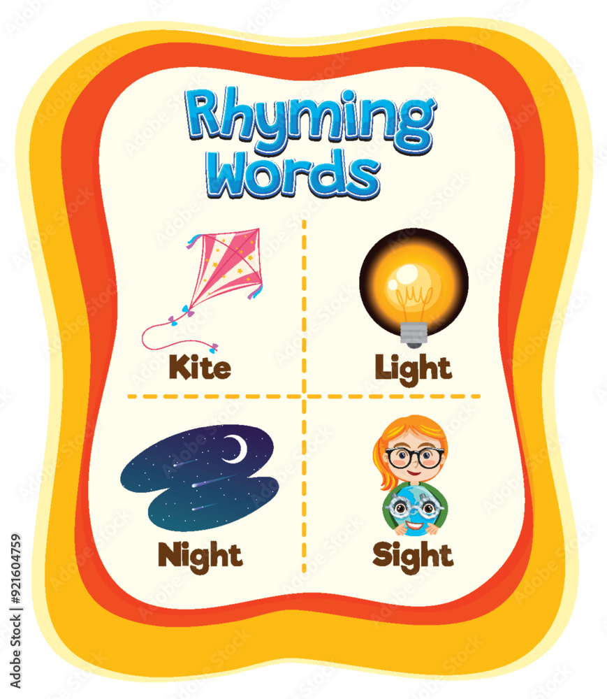 Rhyming Words Educational Poster Stock Vector | Adobe Stock