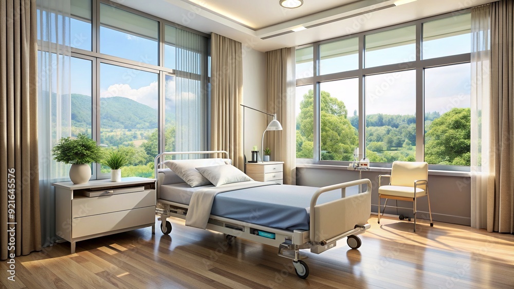 Clinical hospital room with beeping machines, sterile equipment, and a ...