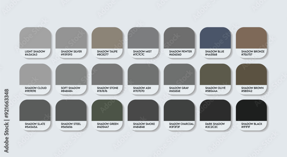 Shadow Color Palette, Shadow Gray Color Guide Palette with Color Names ...
