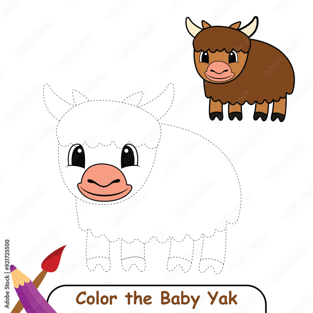 Baby Yak coloring page colored illustration, coloring book or coloring ...