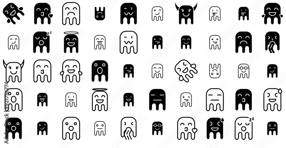 Set Of Linear Emoticon Emoji Icons Collection Isolated Silhouette Solid ...