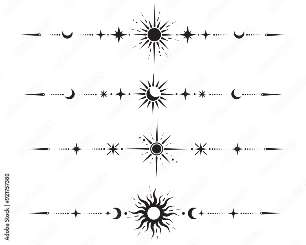 Magic vector border with celestial stars sun and moon. Astrology ...