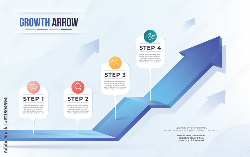 Growth arrow 4 step infographic template. timeline or milestone concept ...