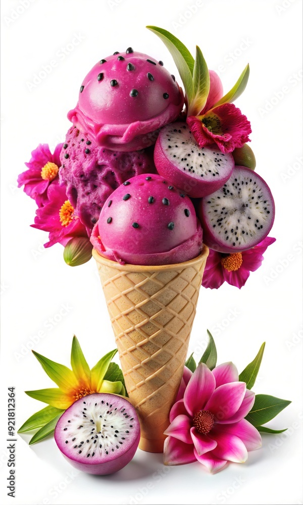Dragon Fruit Ice Cream Cone with Swirls and Whipped Delights with ...