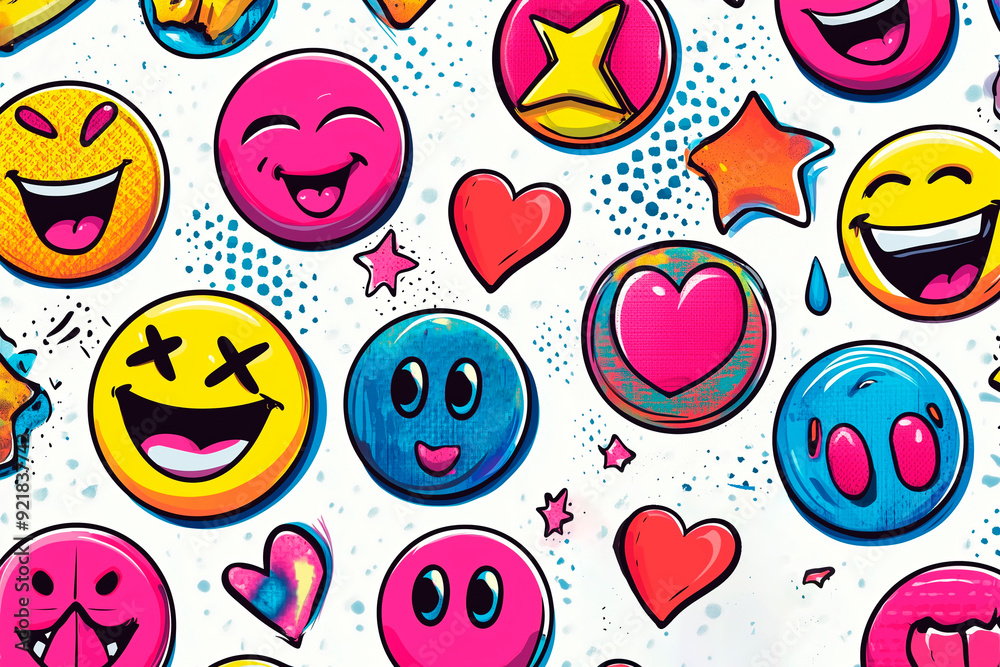 Design a collection of emojis in a cyberpunk style, featuring neon ...