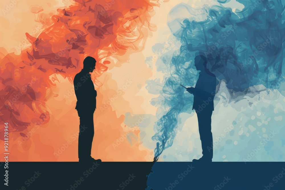 Silhouettes against a vibrant backdrop illustrating the dual nature of ...