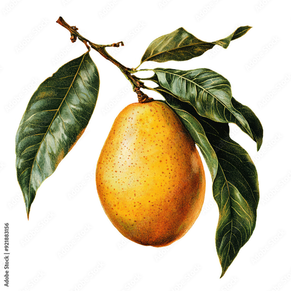 Old botanical illustration of a mango isolated on a transparent ...
