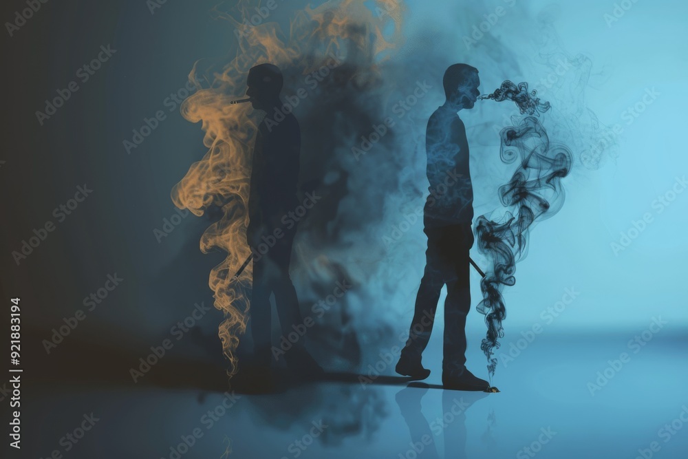 Silhouettes of a man and woman in smoke symbolizing the pervasive and ...