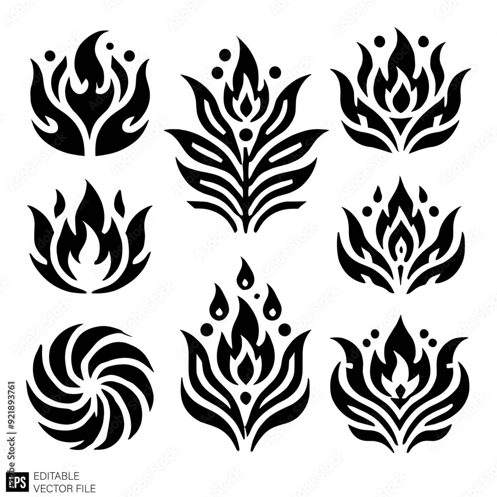 tribal flame tattoo Black and White Vector Silhouette Illustrations ...