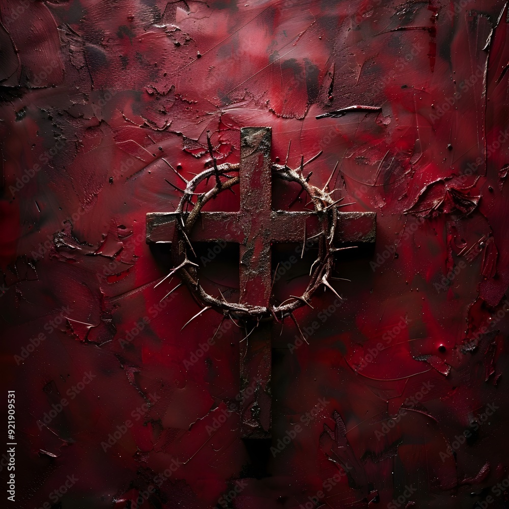 Dramatic and Powerful Cross with Crown of Thorns Detailed Symbolic ...