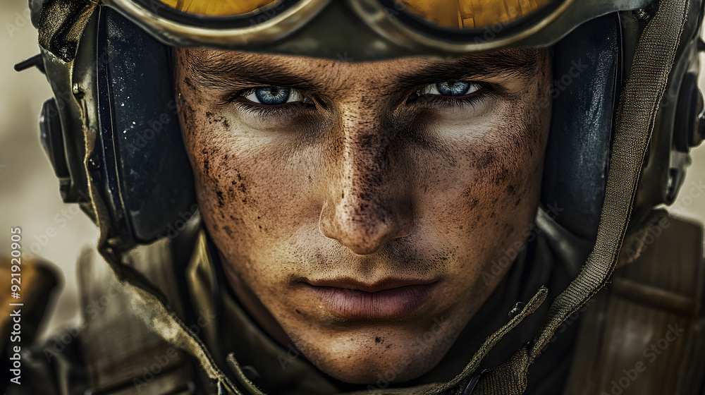 A series of close-up portraits of pilots from various air forces, with ...