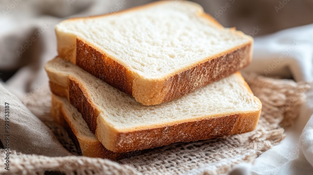 Slices of fluffy white bread with a soft texture, ready for sandwiches ...