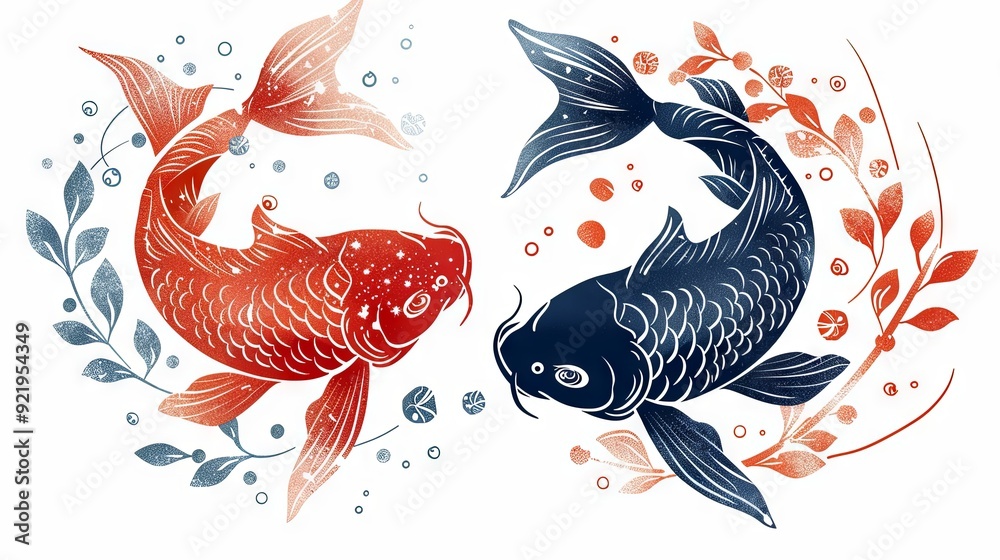 Pisces, symbolized by two fish, is an astrological icon representing ...