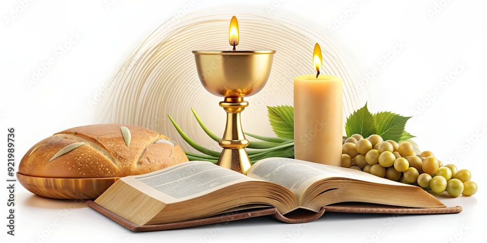 Religious clipart with of Bible, candle, and first communion elements ...