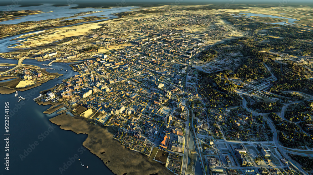 Technical aerial visual, 3D LiDAR GIS aerial map satellite scan model ...