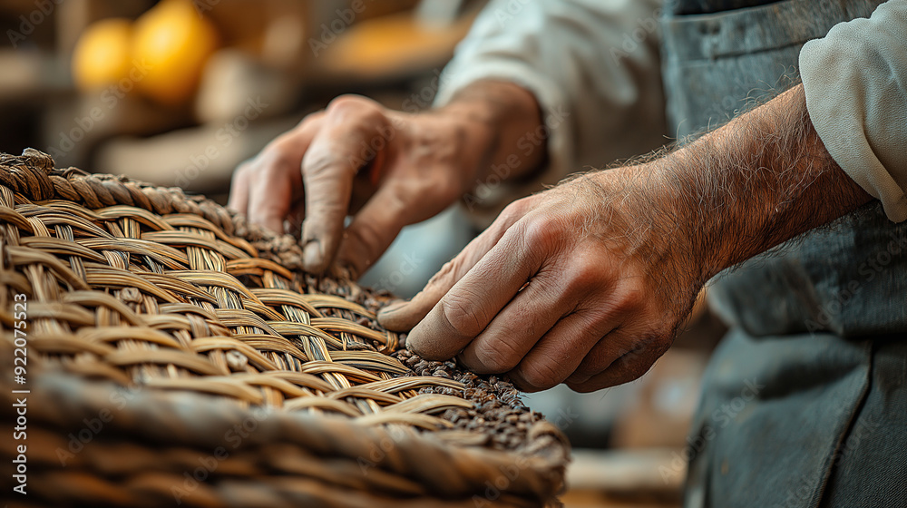 A side view of a craftsman’s hands at work, showing the natural ...