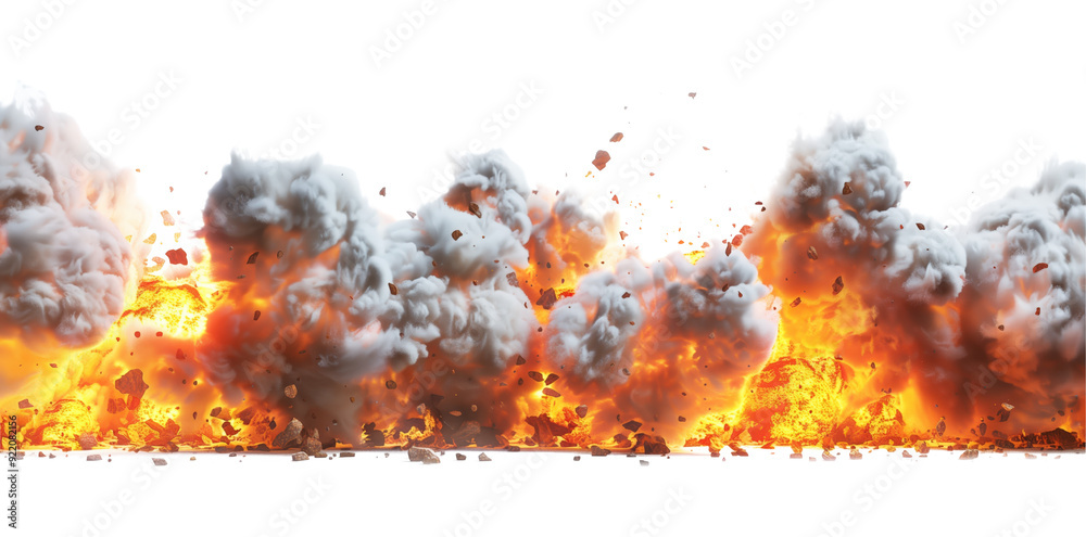 Fiery Explosion with Smoke Large fireball with black smoke isolated on ...