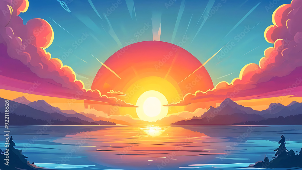 Cartoon sun rising and setting Stock Photo | Adobe Stock