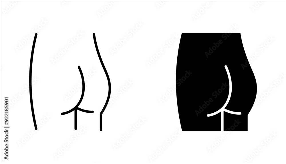 Female buttocks icon set, butt or ass line art, buttock augmentation ...