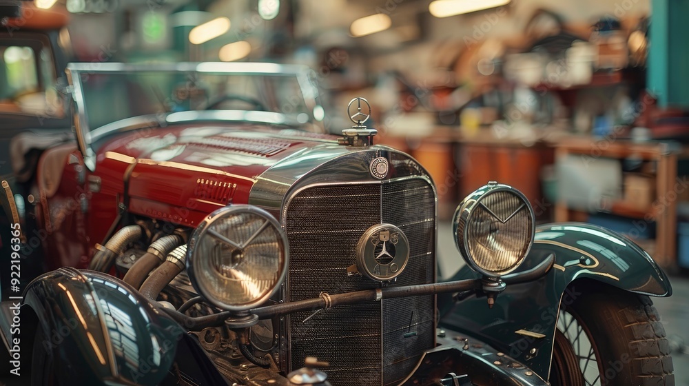 A classic car restoration project, with the engine being rebuilt and ...