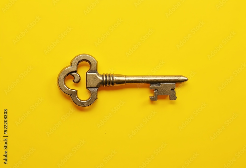 Yellow Background with Isolated Golden House Key: Perfect for ...