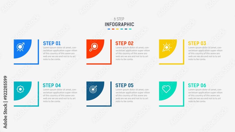 Business infographics design for Six Step, option, parts or process. Infographic 6 element ...