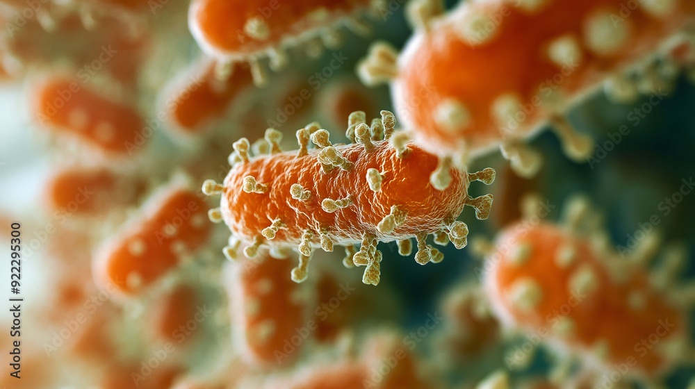 High magnification image of bacteria showcasing spiked structures on ...