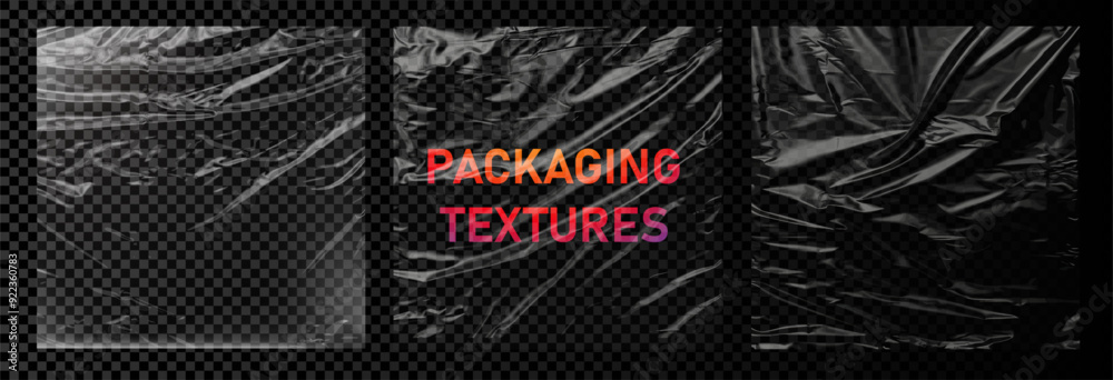 A collection of transparent packaging textures displayed on a checkered ...