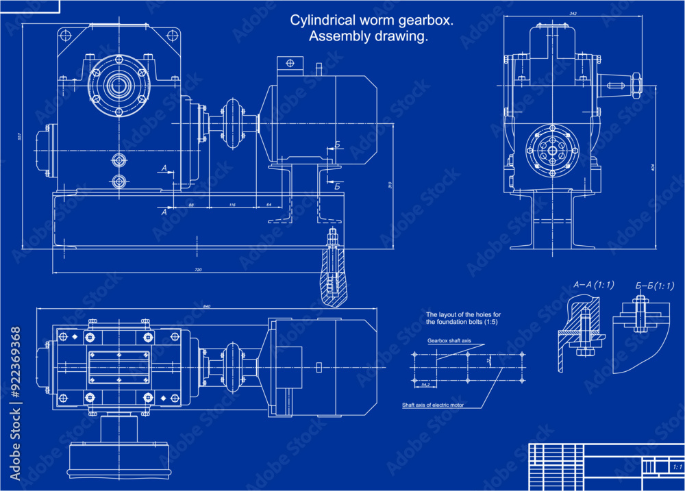 Assembly drawing of reducer. Vector drawing of steel mechanical device ...