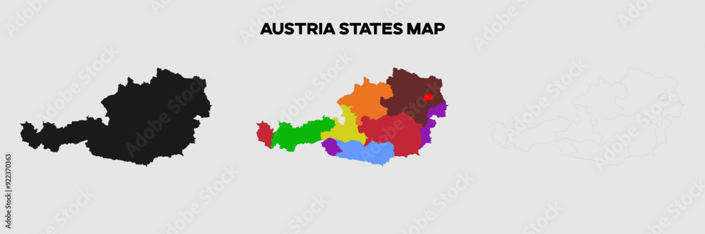 Austria States Map in colors. EPS file also in selhoutte and outlined ...