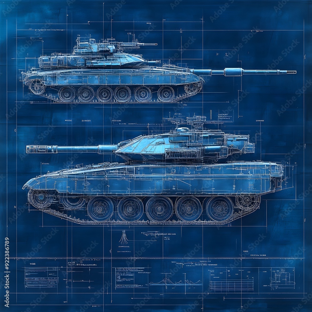Tank Blueprint Overlay: A realistic tank image with a semi-transparent ...