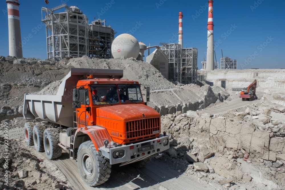Heavy-duty Dump Truck at Construction Site, Industrial Landscape with ...