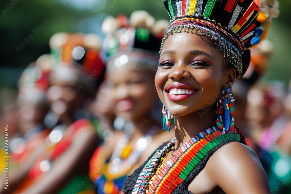 vibrant Somhlolo Day celebration, woman in traditional Swazi attire ...