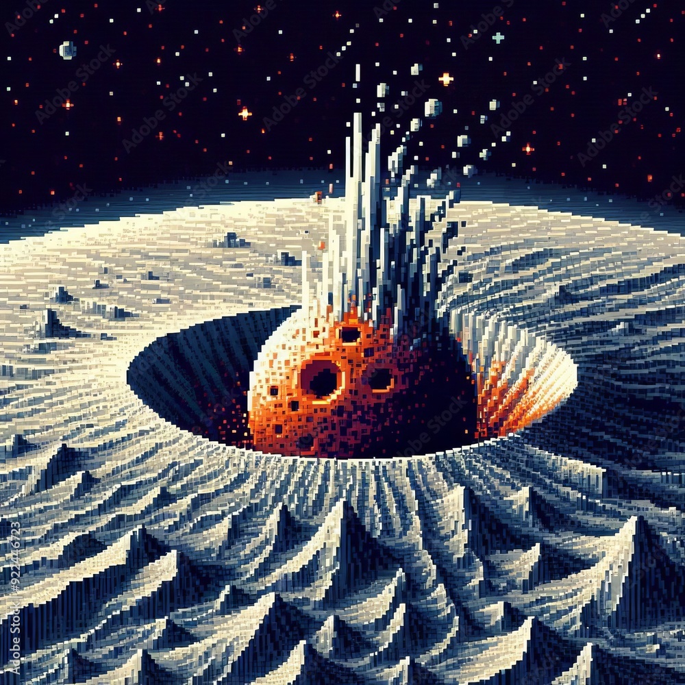 62 Phobos' Pixel Crater A pixel art depiction of a crater on Pho Stock ...