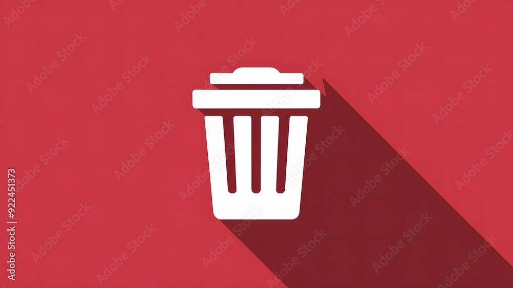 2D icons of a trash can on a bright red background in a simple black ...