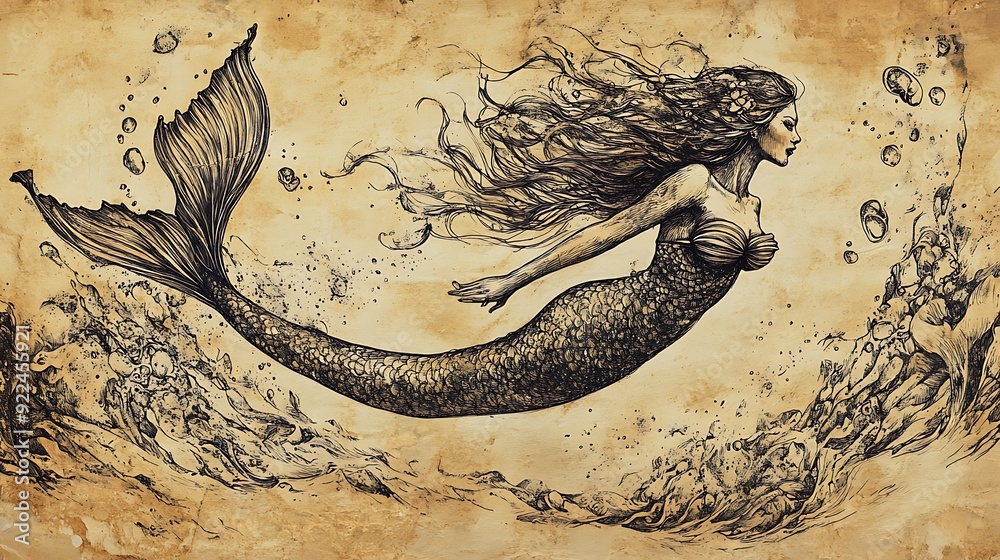 Enchanting Mermaid Underwater Scene - Intricate Hand-Drawn Art on ...