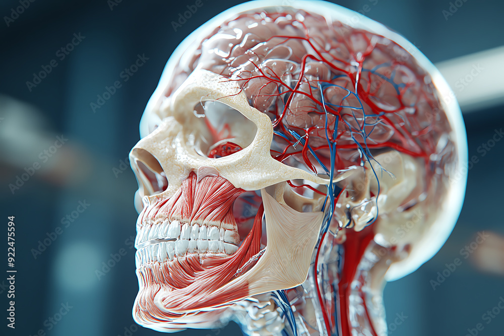 Detailed human anatomy with educational labels, realistic textures ...