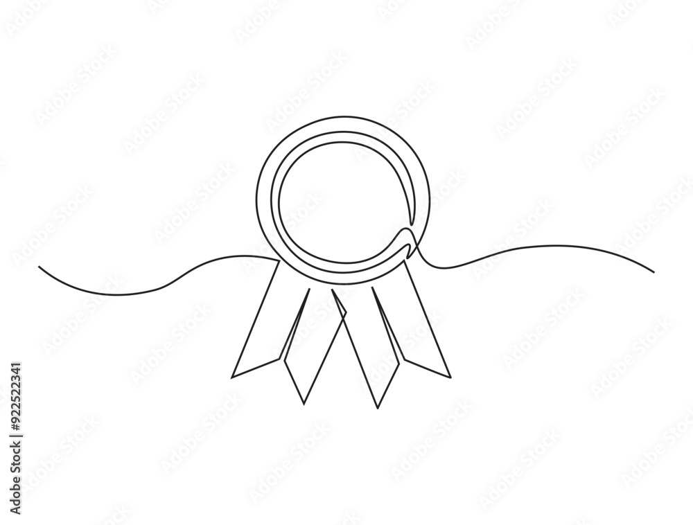 Continuous one line drawing of award badge. Achievement ribbon line art ...