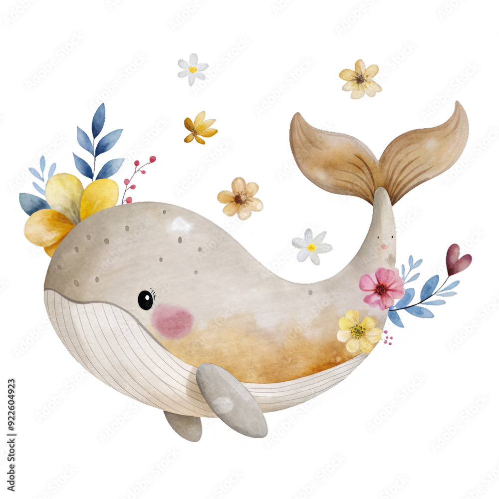 Cute baby whale watercolor isolated clipart kids clothes, pattern and ...