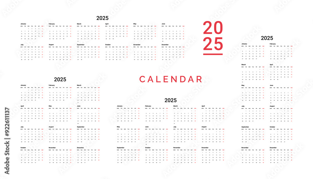 Premium 2025 Calendar Designs for Every Month, week starts Monday ...