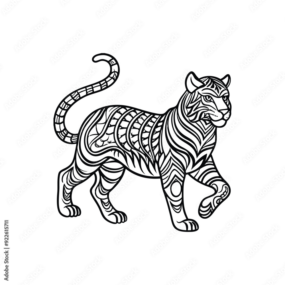 Tiger mandala line art coloring page design Stock Vector | Adobe Stock