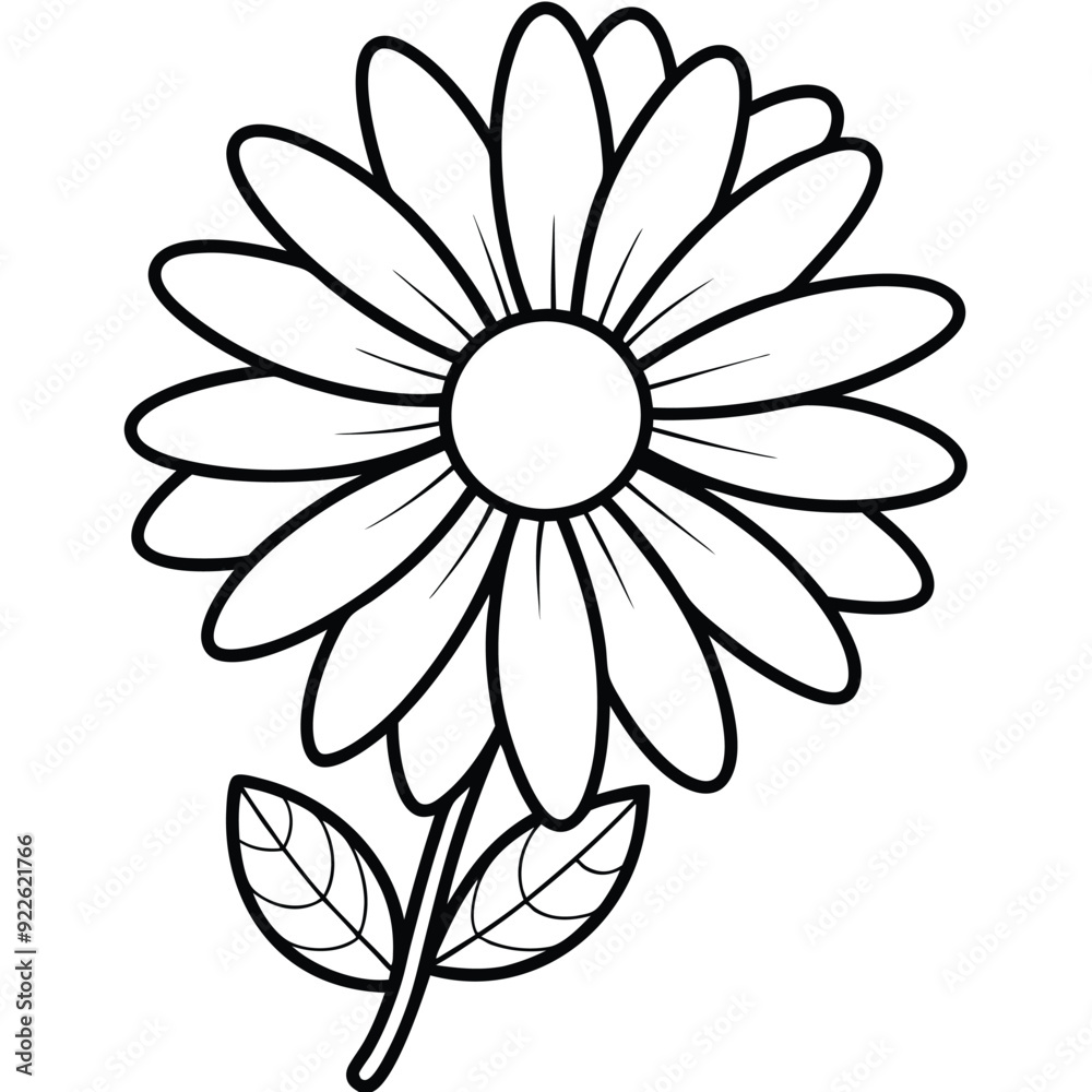 Simple Flower Line Art Icon with Bold Lines and Simple Shapes on White ...